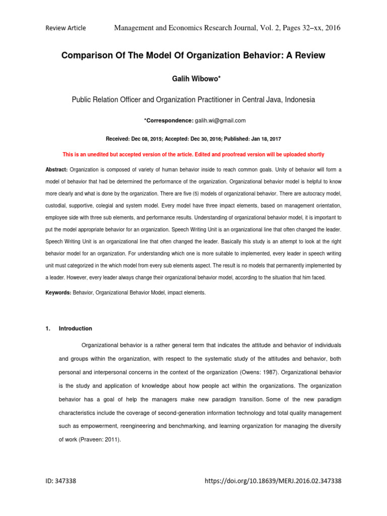 Comparison of Organizational Behavior Models | PDF | Leadership | Motivational