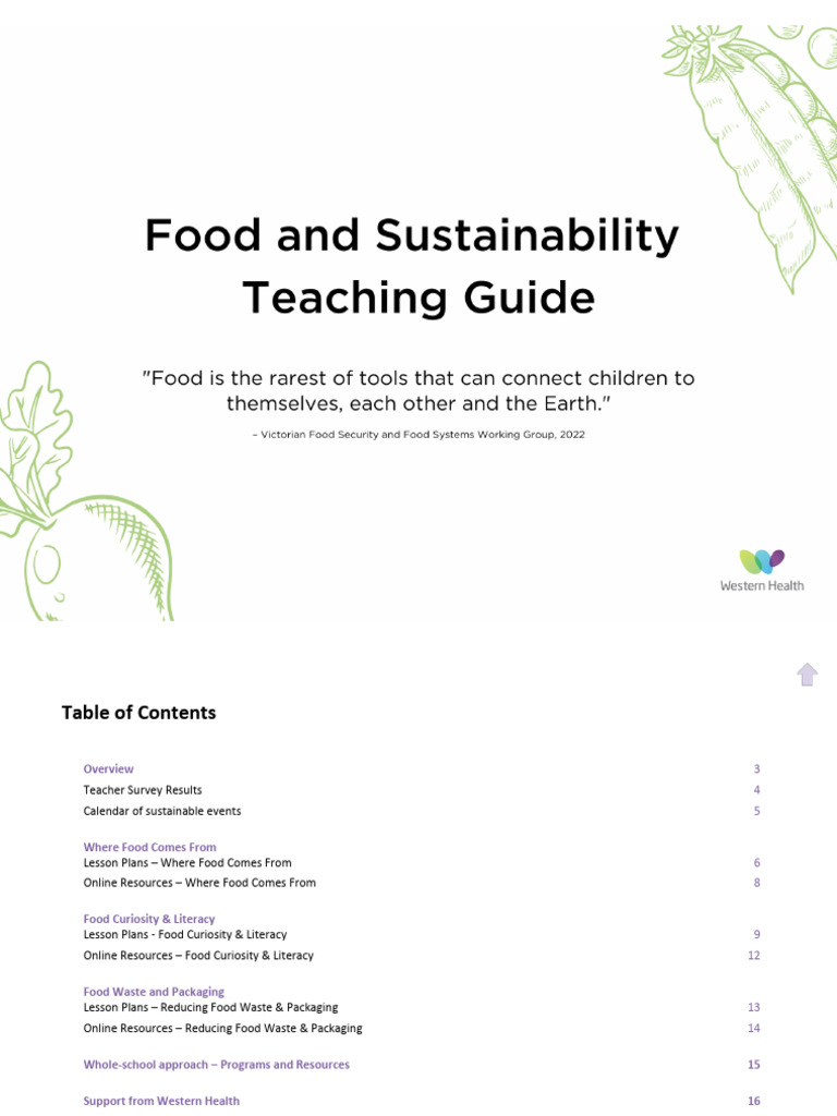 Food and Sustainability Teaching Guide | PDF | Sustainability | Lesson Plan