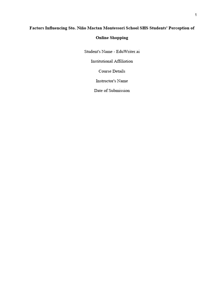 Factors Influencing Sto. Niño Mactan Montessori School SHS Students ...