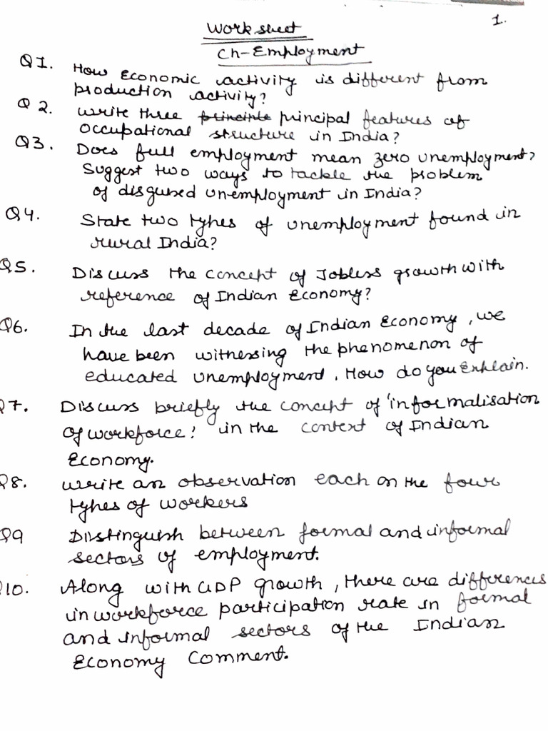 Worksheet On Chapter - Employment | PDF