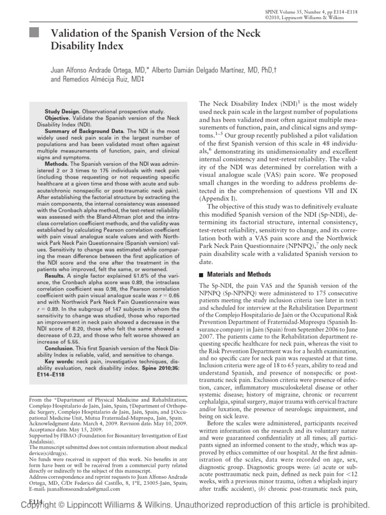 Validación Del NDI | PDF | Self-Improvement | Wellness