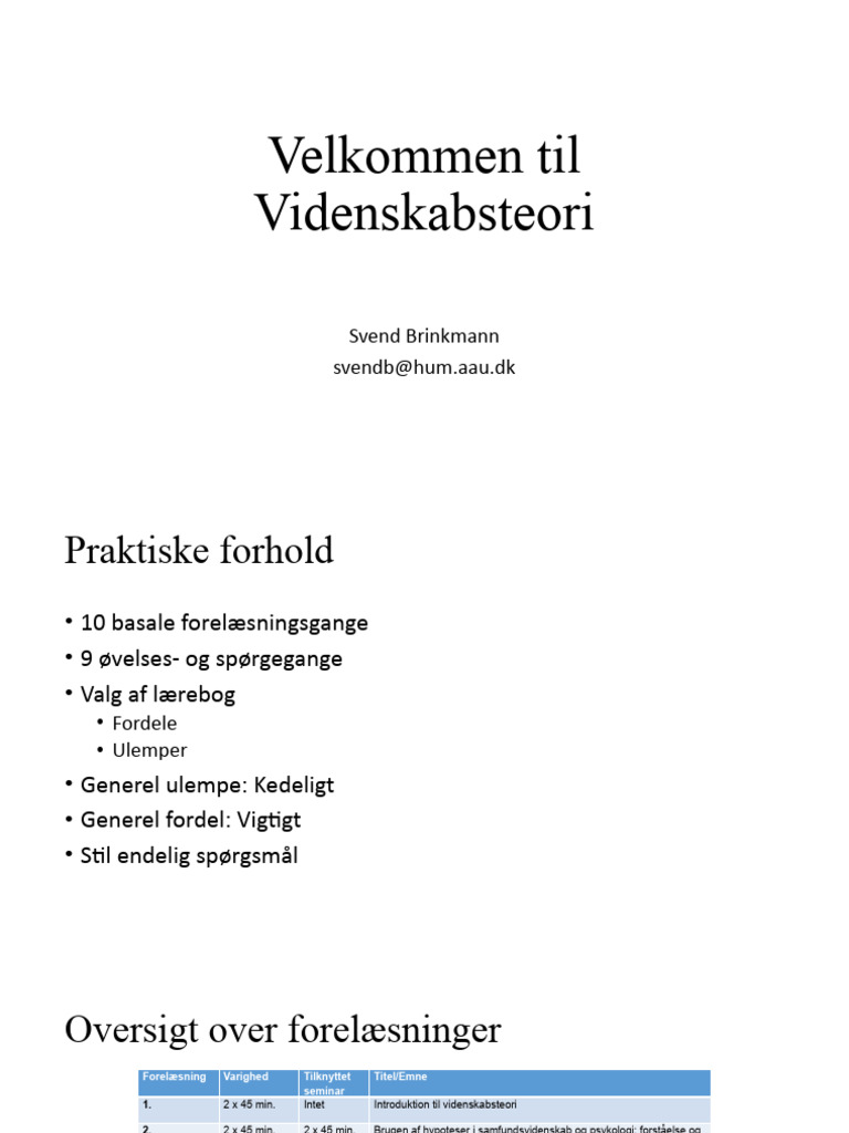 1 Forelæsning Introduktion Til Videnskabsteori | PDF