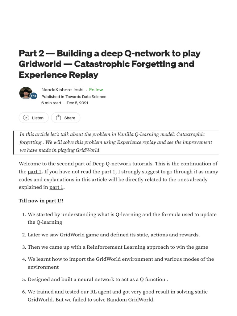 Part 2 - Building A Deep Q-Network To Play Gridworld - Catastrophic Forgetting and Experience ...