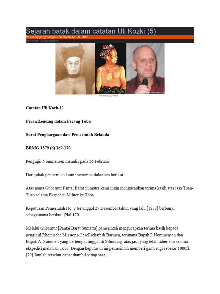 Sejarah Batak Dalam Catatan Uli Kozki | PDF