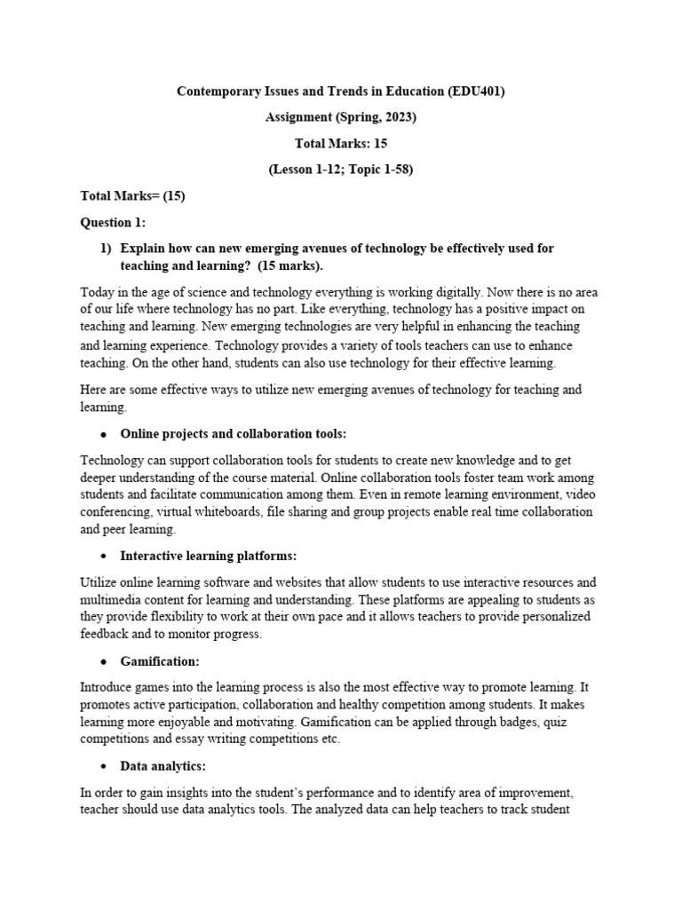 Contemporary Issues and Trends in Education (EDU401) | PDF ...