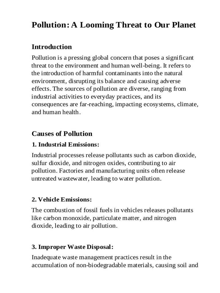 Article On Pollution | PDF | Pollution | Water Pollution