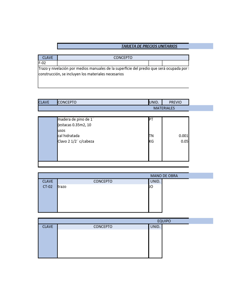 Tarjetas - de - Precios - Unitarios Equipo2 | PDF | Hormigón | Mortero ...