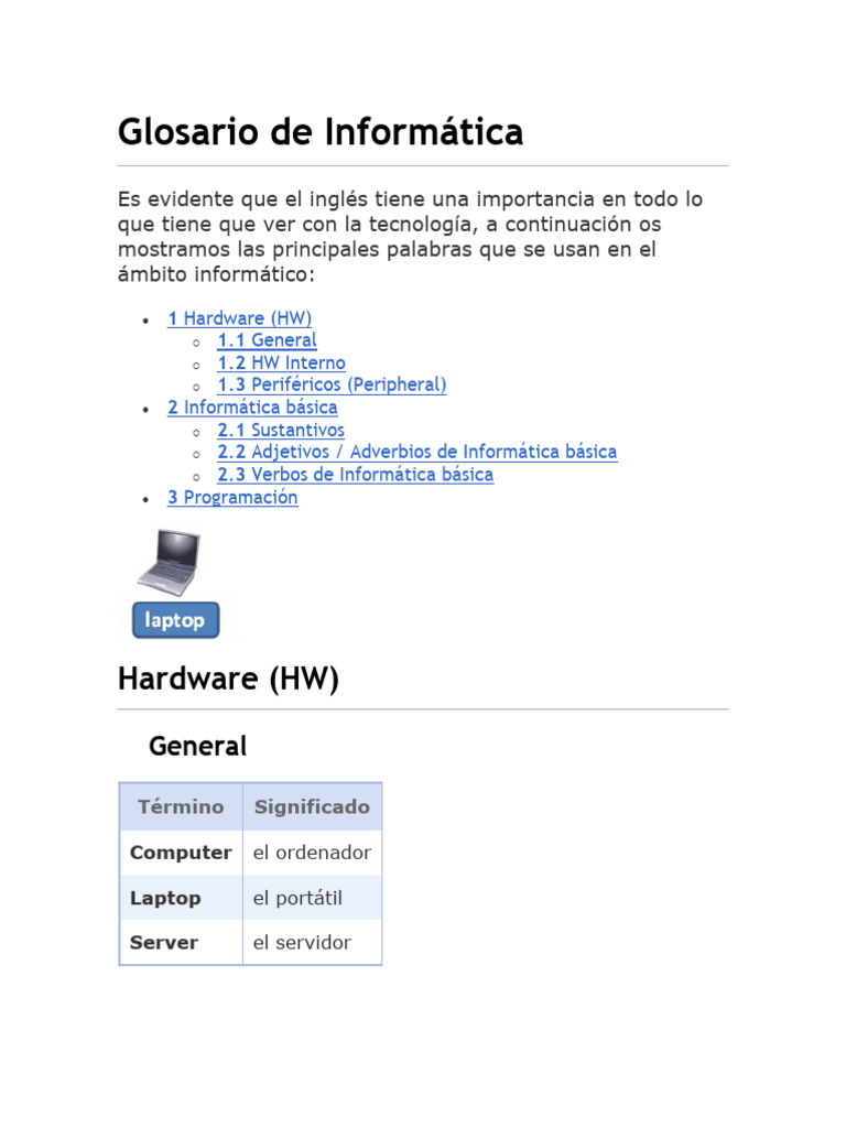 Glosario de Términos Informáticos en Inglés | PDF | Hardware de la computadora | Ingeniería ...