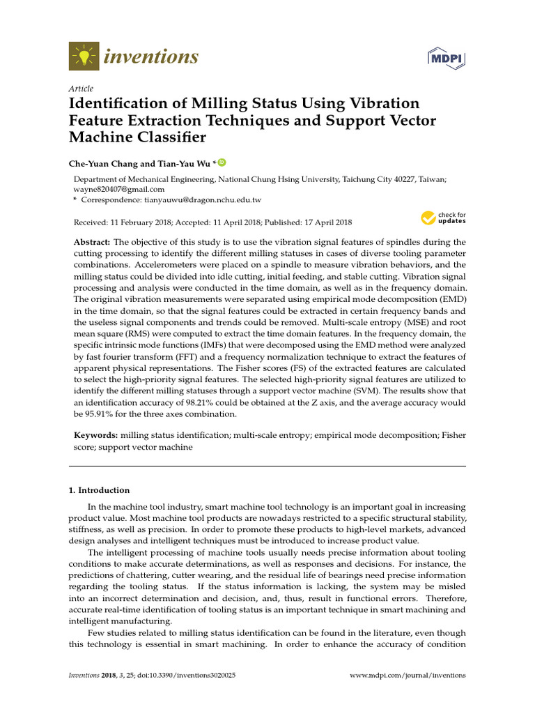 Identification of Milling Status Using Vibration F | PDF | Spectral Density | Support Vector Machine
