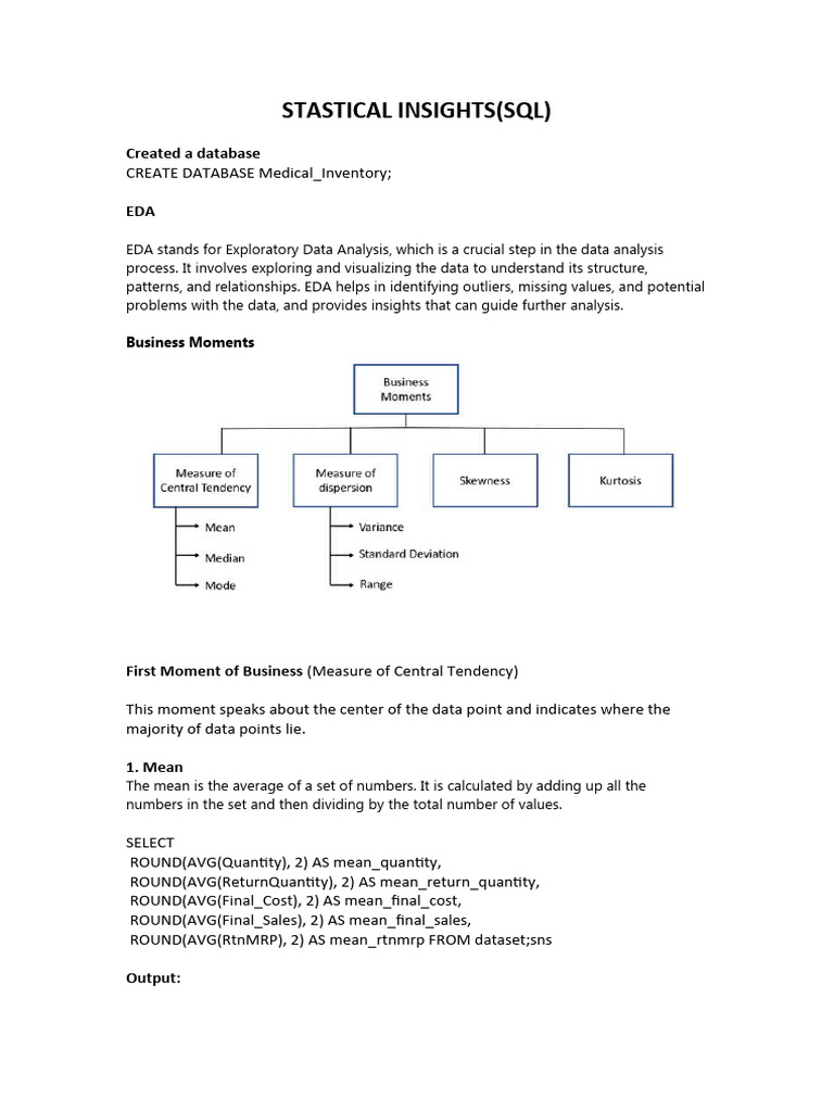 Statiscal Insights Sql Pdf Skewness Standard Deviation 