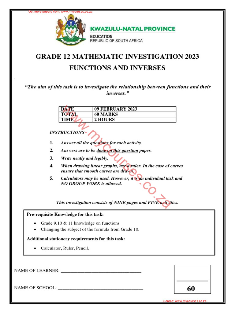 Grade 12 Functions and Inverses Guide | PDF | Logarithm | Function ...