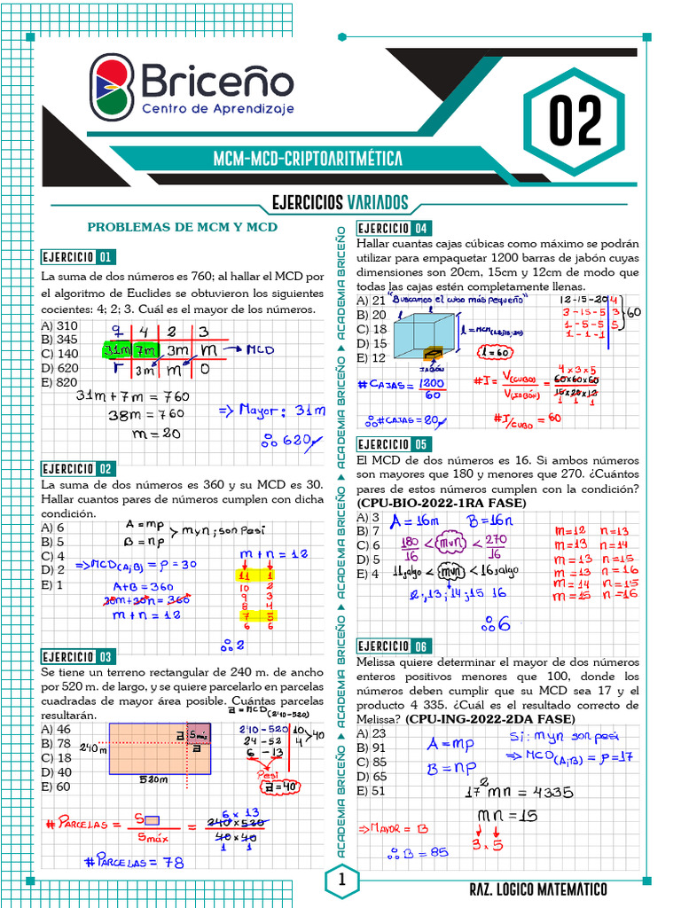 Tema 2 MCM-MCD y Criptoaritmética - Daniel Anco - Solucionario | Descargar gratis PDF ...