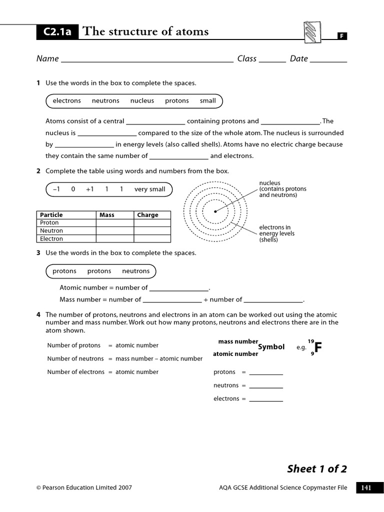 c2.1 A Structure of An Atom | PDF | Atoms | Proton