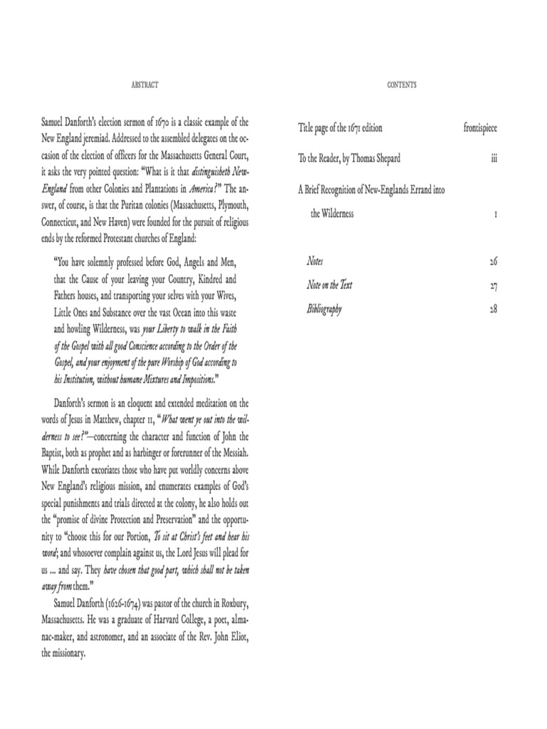 02 Samuel Danforth - New Englands Errand Into The Wilderness | PDF ...