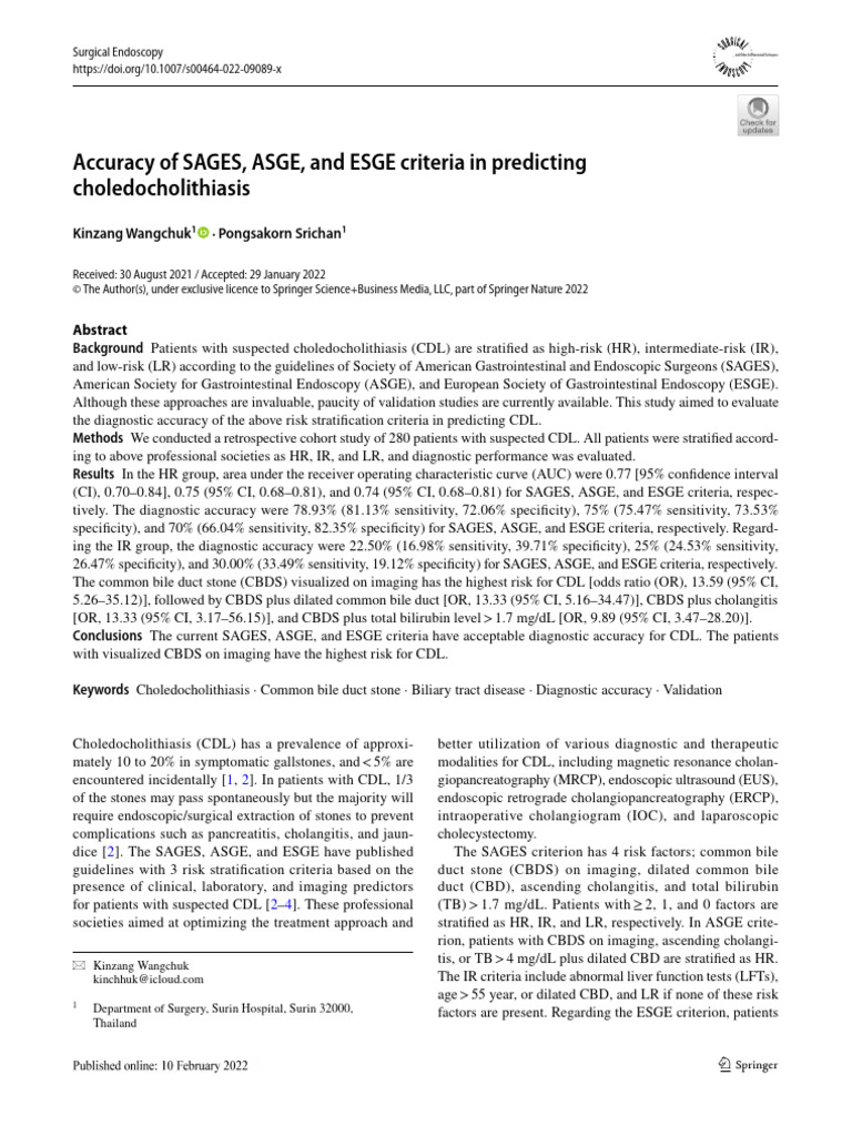 Accuracy of SAGES, ASGE, and ESGE Criteria in Predicting | PDF