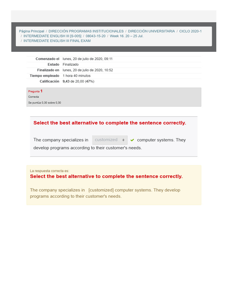 Intermediate English III Final Exam Results | PDF | Career & Growth