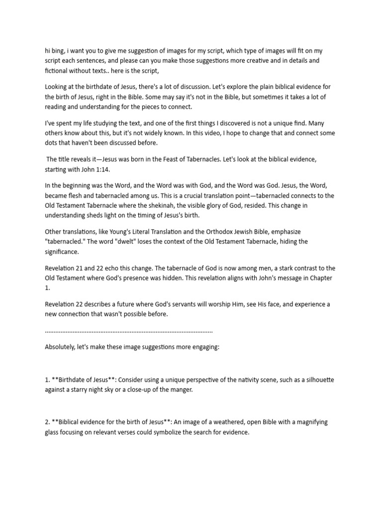 Bing Ai Image Suggestion Prompt | PDF | Sukkot | Nativity Of Jesus