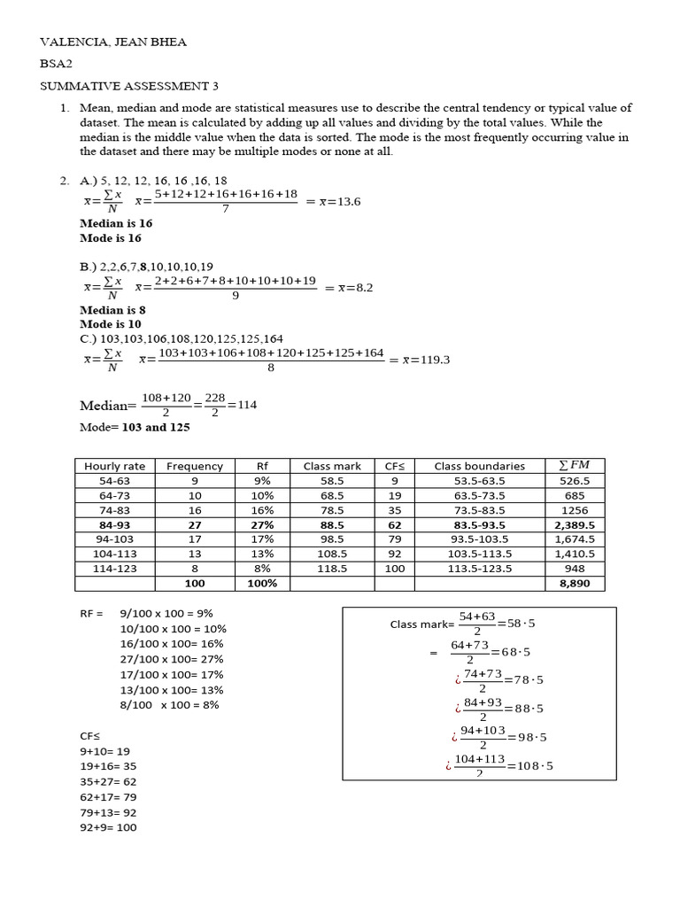 Summative Assessment 3 | PDF | Mode (Statistics) | Mean