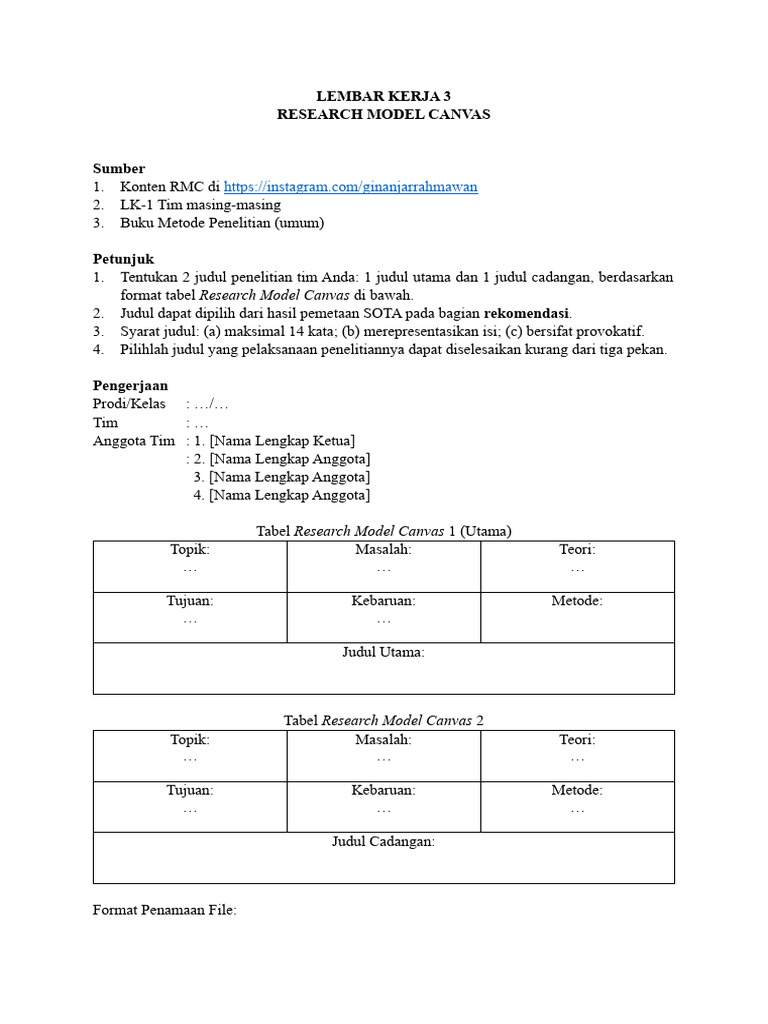 LK-3 Research Model Canvas (RMC) | PDF