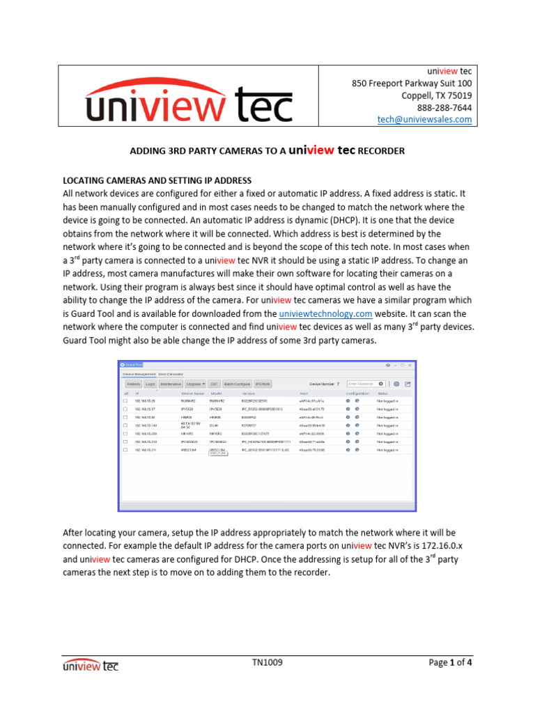 TN1009 Adding 3rd Party Cameras-1 | PDF | Ip Address | Computer Network
