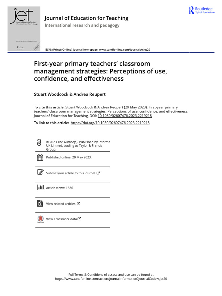Firstyear Primary Teachers Classroom Management Strategies Perceptions