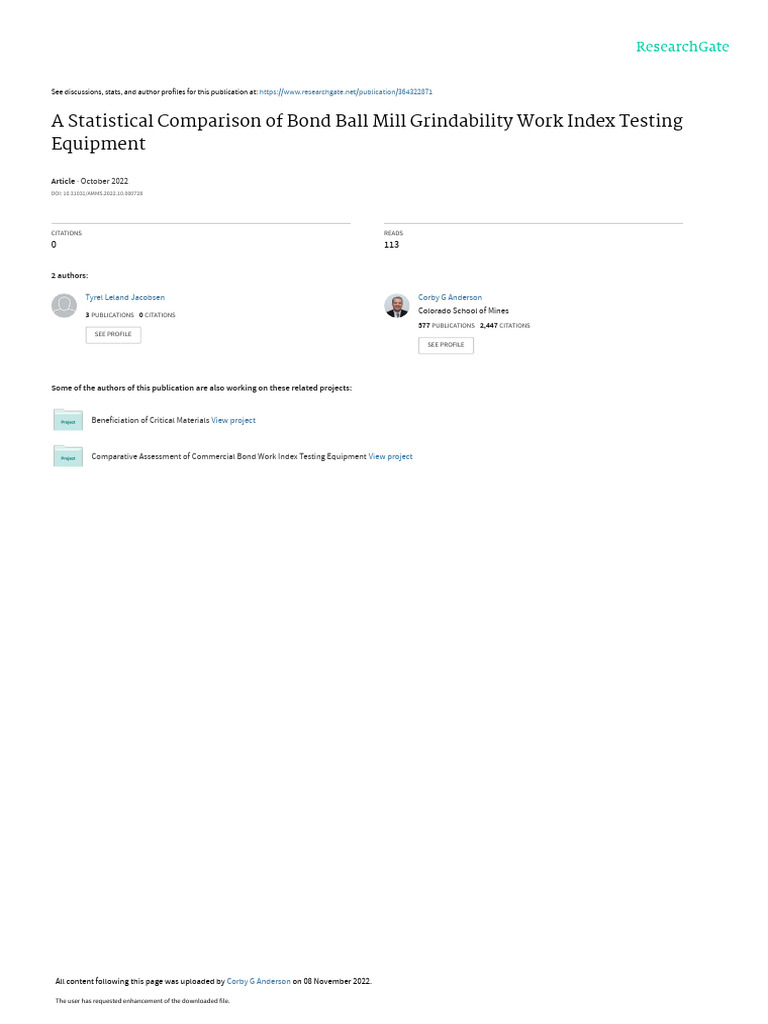 A Statistical Comparison of Bond Ball Mill Grindability Work Index ...