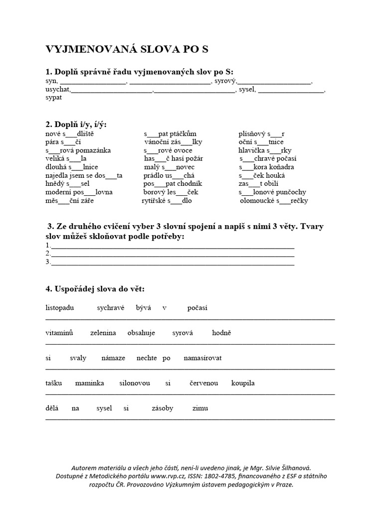 Procvičování Vyjmenovaných Slov 3 | PDF