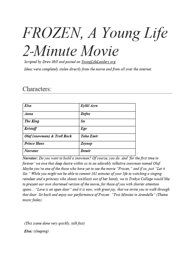 "Frozen: A 2-Minute Parody Script" | PDF