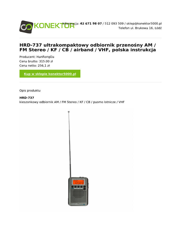 Oferta HRD-737 Ultrakompaktowy Odbiornik Przenośny AM - FM Stereo - KF ...