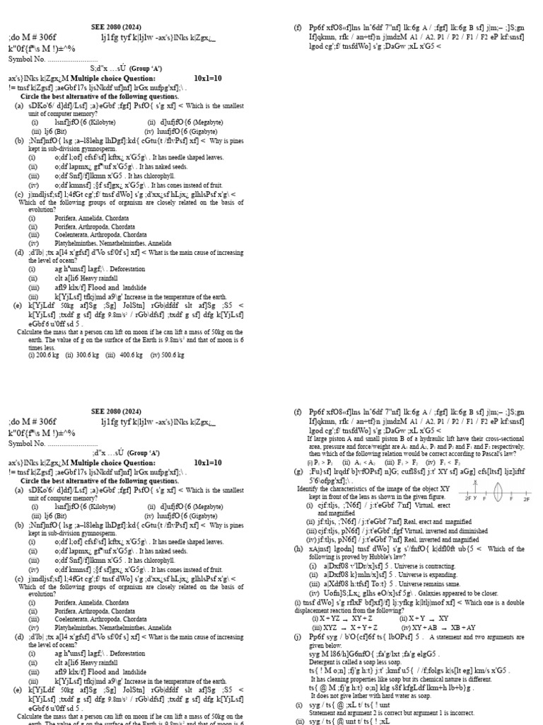 SEE 2080 Science MCQs 2024 | PDF | Teaching Methods & Materials | History