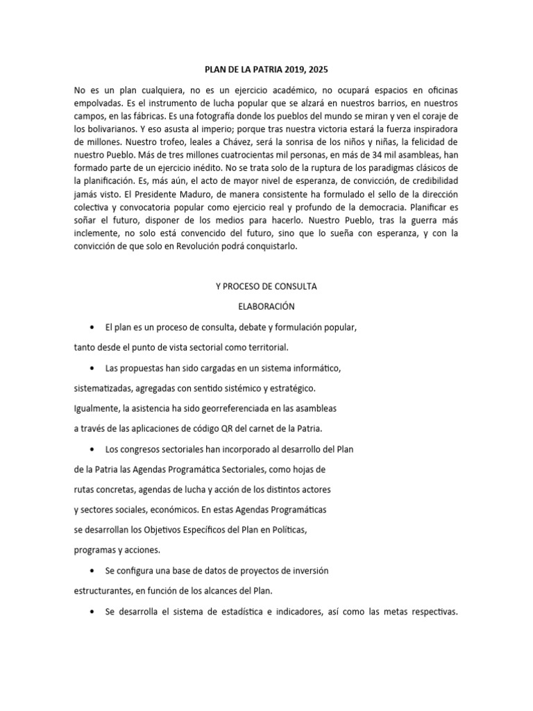 Plan de La Patria 2019, 2025 | PDF | Venezuela | Socialismo