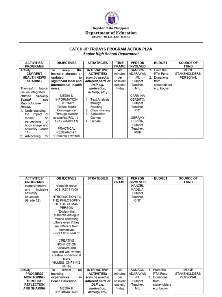 Philippines Catch-Up Fridays Program Plan | PDF