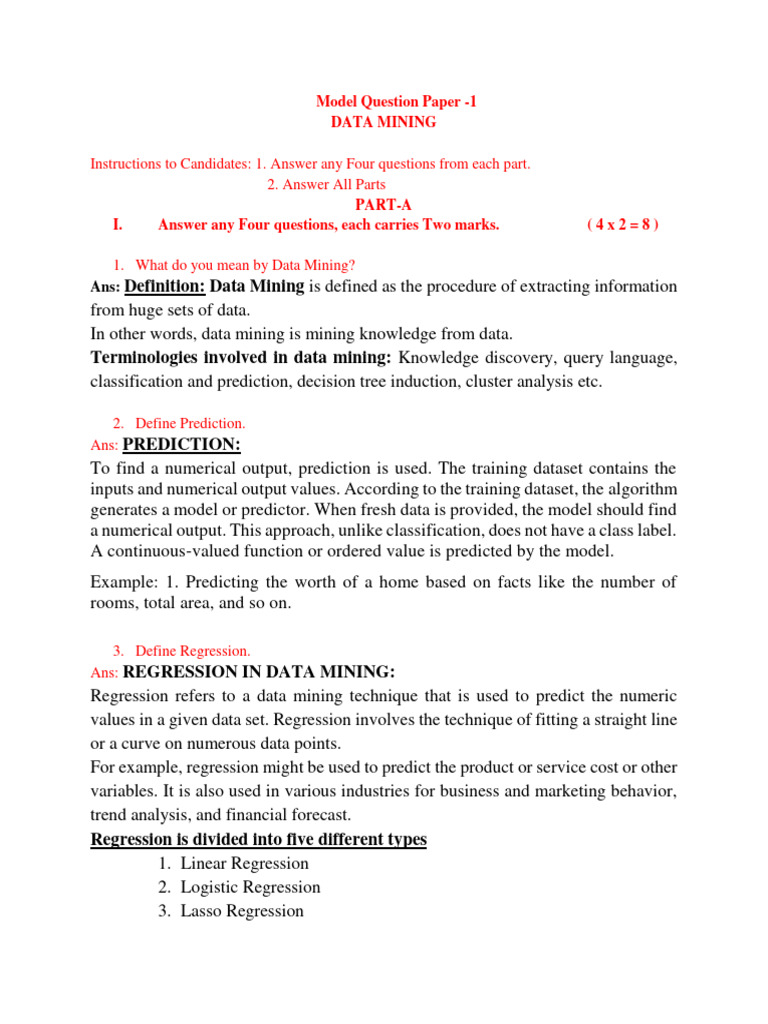 Data Mining Model Question Paper | PDF | Cluster Analysis | Data Mining