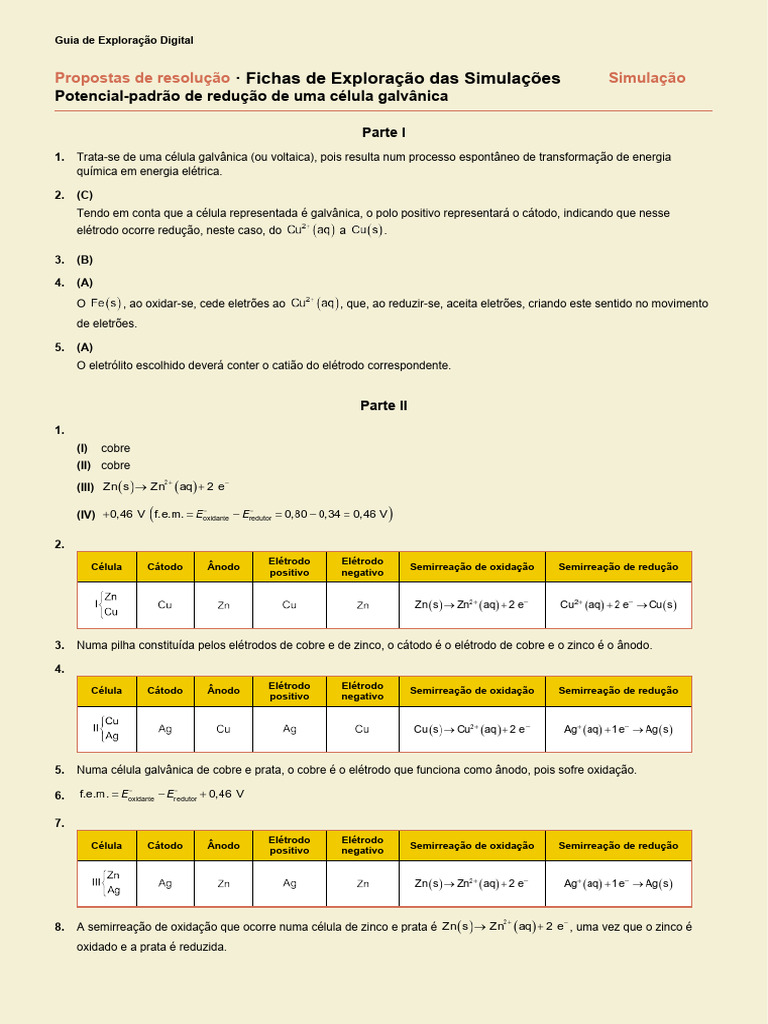 Células Galvânicas: Princípios e Simulações | PDF