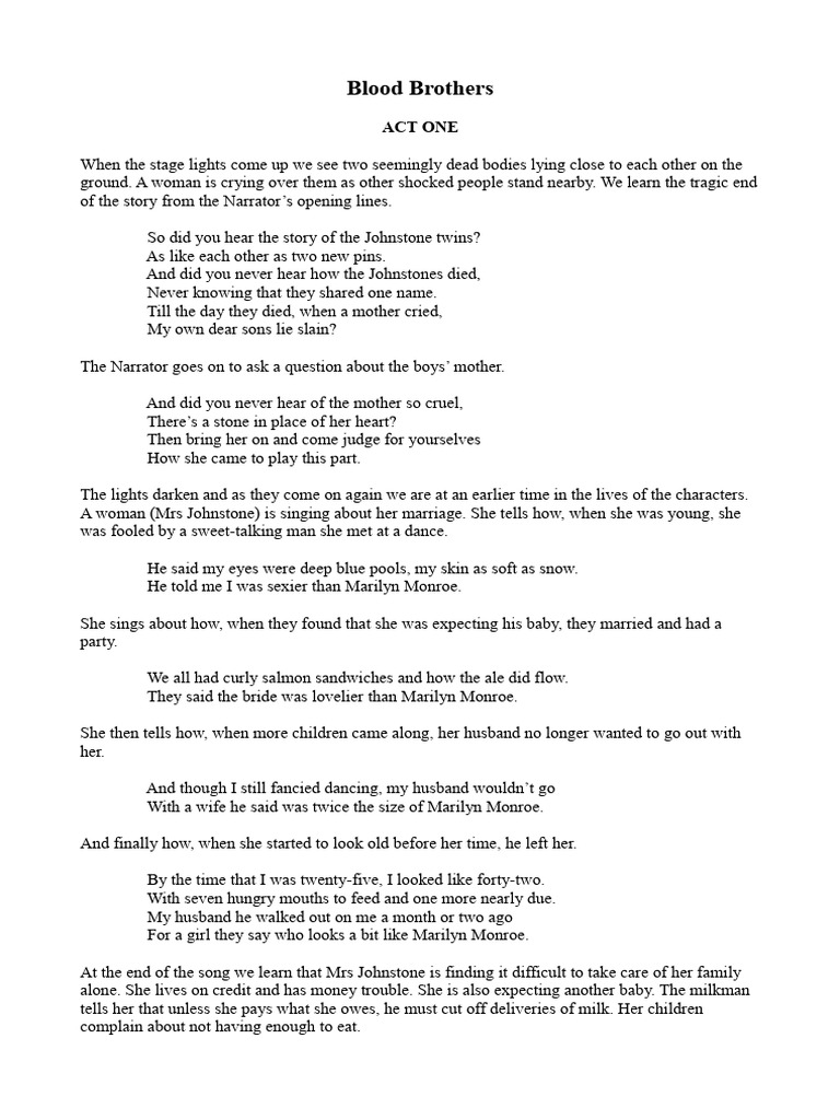 Blood Brothers: Act One | PDF | Mystery, Thriller & Crime Fiction