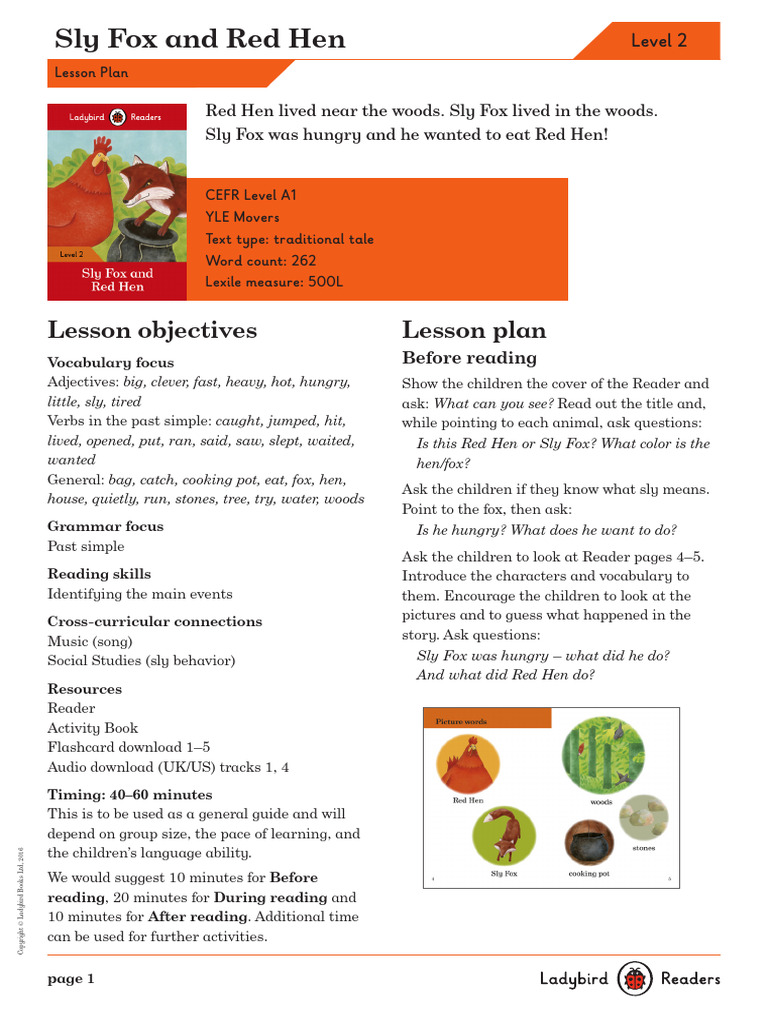 Sly Fox and Red Hen Lesson Plan LADYBIRD READERS LEVEL 2 | PDF ...