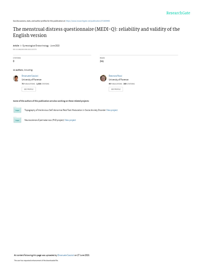 MEDI-Q - English Menstrual Distress Questionnaire (MEDI-Q) | PDF | Menstruation | Vagina