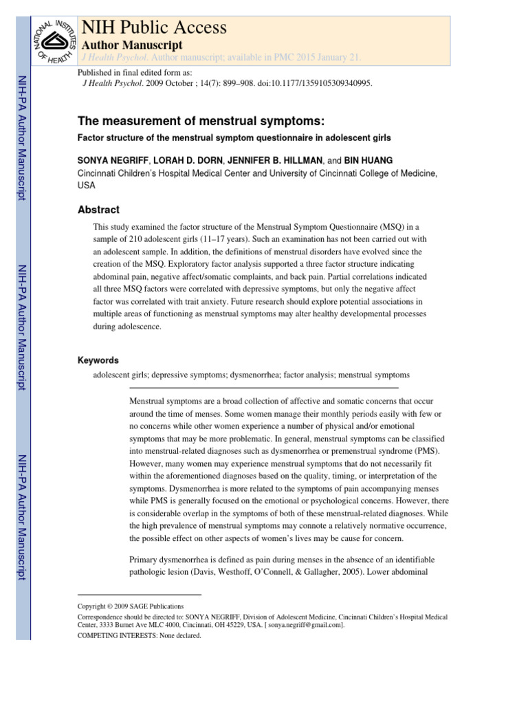 The Measurement of Menstrual Symptoms: Factor Structure of The ...