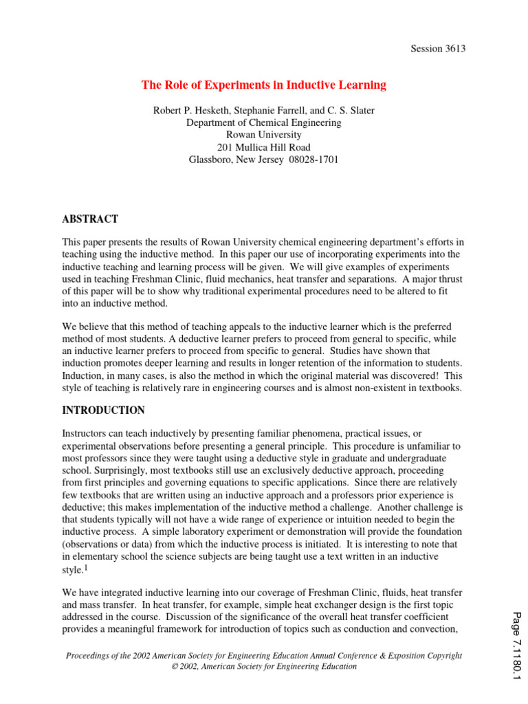 The Role of Experiments in Inductive Learning | PDF