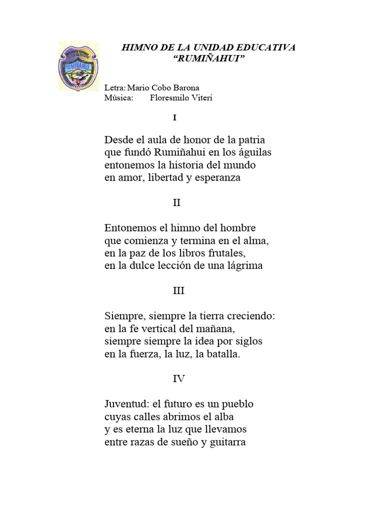 Himno-Rumiñahui Letra | PDF
