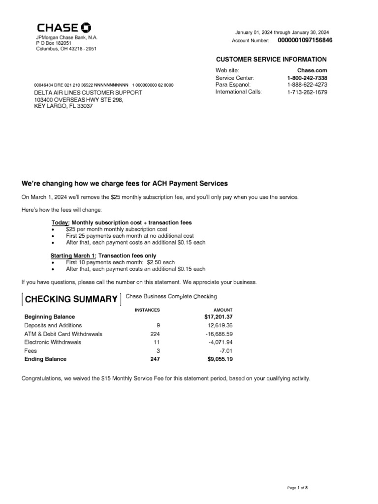 Chaseo: Checking Summary | PDF | Transaction Account | Fee