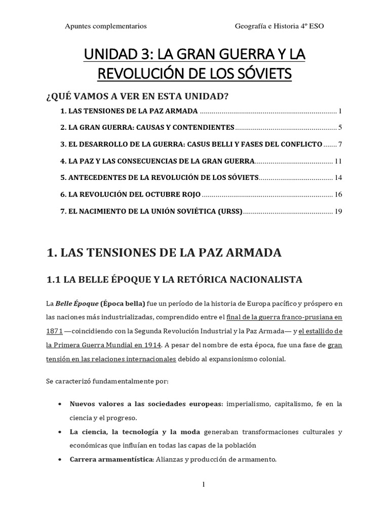Unidad 3 - La Gran Guerra y La Revolución de Los Sóviets | PDF
