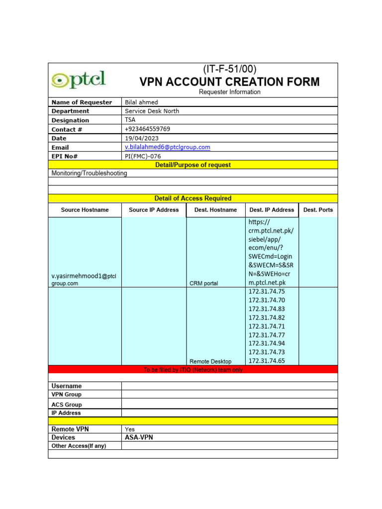 Bilalahmed VPN Account Creation Form | Download Free PDF | Computing ...