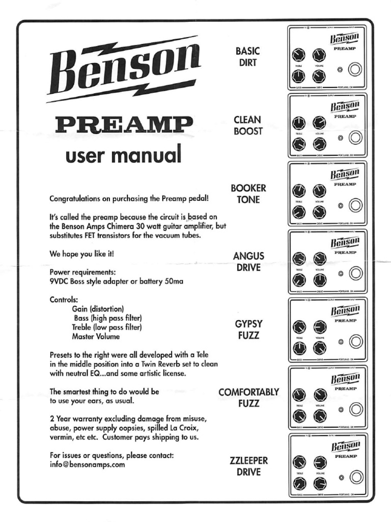 Benson Preamp | PDF | Sound Production | Sound Technology