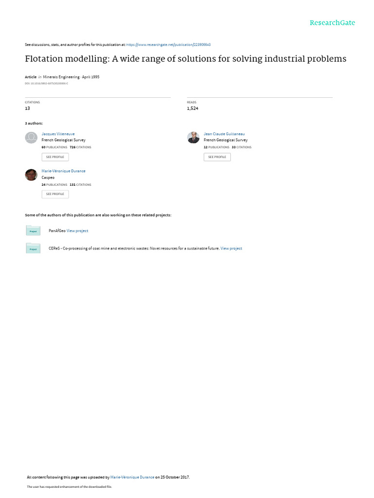 Flotation Modelling A Wide Range of Solutions For Solving Industrial Problems | Download Free ...