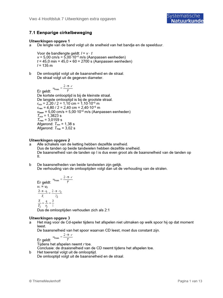 SN8 Vwo4 H7 Extra Opgaven Uitwerkingen | PDF