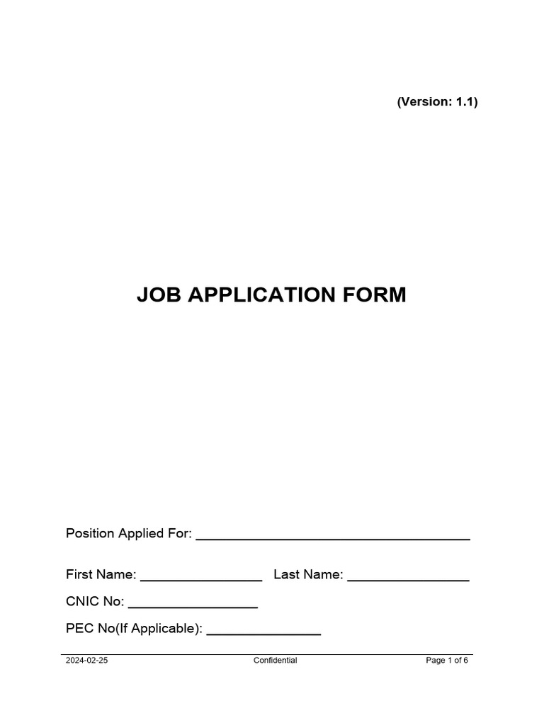 01 - Application Form | PDF | Employment | Information Security