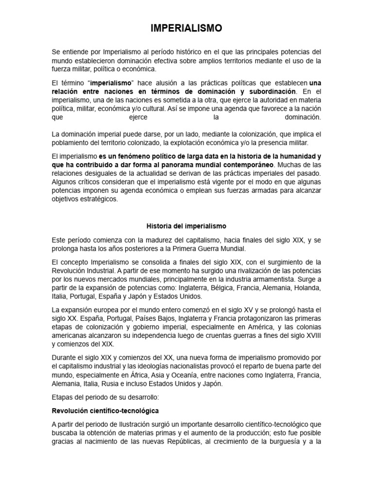 Historia y características del imperialismo | PDF | Imperialismo ...