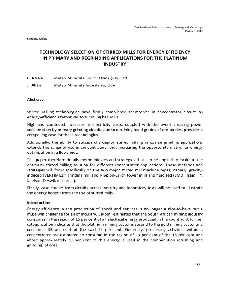 Technology Selection of Stirred Mills For Energy Efficiency in Primary ...