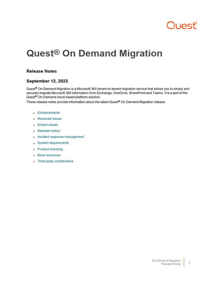 OnDemand Migration ReleaseNotes | PDF